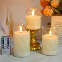 China Flameless LED Pillar Candle Diamond Glass Wax Aromatherapy Decorative Battery Operated Home Decoration D7.5cm H10cm for sale