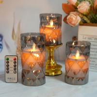 China Flameless LED Pillar Candle Diamond Glass Wax Aromatherapy Decorative Battery Operated Home Decoration D7.5cm H10cm for sale