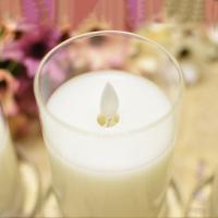 China Flameless Battery Operated Glass LED Candle Light 7.5x10 12.5 15cm Remote Control 3D Wick Pillow Electronic Wax for sale