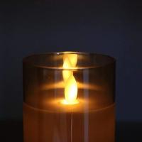 China Flameless Battery Operated Glass LED Candle Light 7.5x10 12.5 15cm Remote Control 3D Wick Pillow Electronic Wax for sale