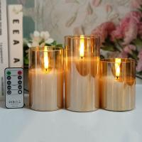 China Flameless Battery Operated Glass LED Candle Light 7.5x10 12.5 15cm Remote Control 3D Wick Pillow Electronic Wax for sale