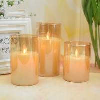 China Battery Powered Flickering Pillar Real Wax Glass LED Candle Light Remote Control Moving Flame 7.5x10cm for sale