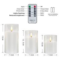 China Battery Powered Flickering Pillar Real Wax Glass LED Candle Light Remote Control Moving Flame 7.5x10cm for sale