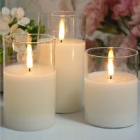 China Remote Control LED Candle Flameless Battery Operated Glass Candle 7.5cm Diameter 10-15cm Height for Wedding Christmas Home Decoration for sale