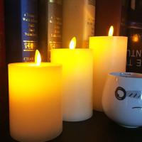 China Flat Top LED Pillar Candles Handmade 3D Realistic Flame Candle White D7.5xH10-15cm for Church Decor for sale