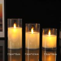 China Golden LED Pillar Candles Battery Operated Flickering Flameless 7.5x10cm for Wedding Decor for sale