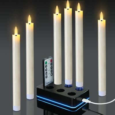 China Rechargeable Remote Control LED Taper Candles 8 Hour Timer 3D Wick Flame-Free for sale