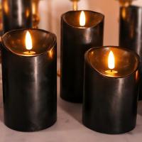 China Battery Powered LED Pillar Candle 3D Flame Effect Flickering Black Real Wax with Remote Timer 6 Inch for sale