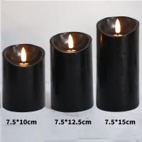 China Battery Powered LED Pillar Candle 3D Flame Effect Flickering Black Real Wax with Remote Timer 6 Inch for sale