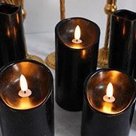 China Battery Powered LED Pillar Candle 3D Flame Effect Flickering Black Real Wax with Remote Timer 6 Inch for sale