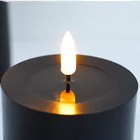 China 3D Real Flame Pillar Paraffin Wax Remote Control Black LED Candles 2 AA Battery for sale