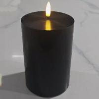 China 3D Real Flame Pillar Paraffin Wax Remote Control Black LED Candles 2 AA Battery for sale