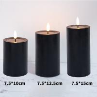 China 3D Real Flame Pillar Paraffin Wax Remote Control Black LED Candles 2 AA Battery for sale