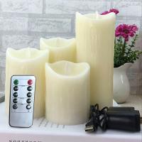 China Rechargeable Flickering Flameless Candles 3 Pack 3x4 5 6 Inch Ivory White Real Wax LED USB Pillar Candles with Remote Timer for sale