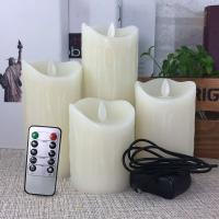 China Rechargeable Flickering Flameless Candles 3 Pack 3x4 5 6 Inch Ivory White Real Wax LED USB Pillar Candles with Remote Timer for sale
