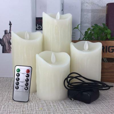 China Rechargeable Flickering Flameless Candles 3 Pack 3x4 5 6 Inch Ivory White Real Wax LED USB Pillar Candles with Remote Timer for sale