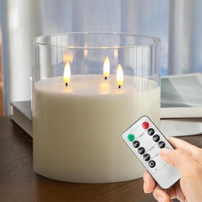 China 6x10 Inch Extra Large Flameless LED Candle with Real Wax 3 Wicks Remote Timer White for sale