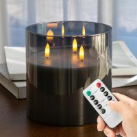China 6x10 Inch Extra Large Flameless LED Candle with Real Wax 3 Wicks Remote Timer White for sale