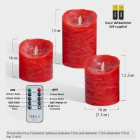 China Set of 3 Flameless LED Flickering Battery Candles Moving Flame Pillar Real Wax 4 5 6 Inch Bright Red for sale