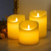 China Set of 3 Flameless LED Flickering Battery Candles Moving Flame Pillar Real Wax 4 5 6 Inch Bright Red for sale