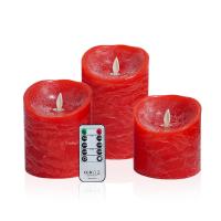 China Set of 3 Flameless LED Flickering Battery Candles Moving Flame Pillar Real Wax 4 5 6 Inch Bright Red for sale