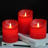 China Set of 3 Flameless LED Flickering Battery Candles Moving Flame Pillar Real Wax 4 5 6 Inch Bright Red for sale