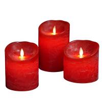 China Set of 3 Flameless LED Flickering Battery Candles Moving Flame Pillar Real Wax 4 5 6 Inch Bright Red for sale