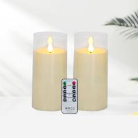 China Wholesale Outdoor Waterproof Flameless LED Pillar Candles 4x7 Inch Battery Operated with Remote Timer Ivory White Set of 2 for sale