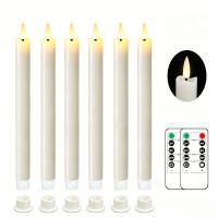 China Wholesale Flameless Ivory Taper Candles 9.64 Inch Real Wax LED with Remote Timer Flickering Battery Operated 3D Wick Pack of 6 for sale