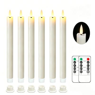 China Wholesale Flameless Ivory Taper Candles 9.64 Inch Real Wax LED with Remote Timer Flickering Battery Operated 3D Wick Pack of 6 for sale