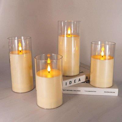 China Gmnee 4x8.9 Inch Outdoor Waterproof Flameless LED Candles with Remote Timer Battery Operated Plastic Pillar for Patio Lantern Decor Ivory for sale