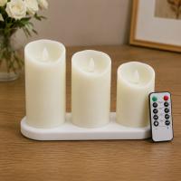 China Wholesale Rechargeable LED Flameless Candles with Charging Station 3 Pack Remote Timer Real Wax Flickering for Home Decor for sale