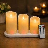 China Wholesale Rechargeable LED Flameless Candles with Charging Station 3 Pack Remote Timer Real Wax Flickering for Home Decor for sale