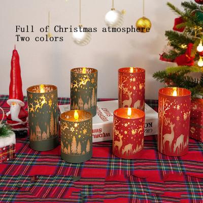 China Real Wax LED Candles with Remote Control 3-Pack Plated Glass Holder Christmas Design for sale