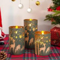 China Real Wax LED Candles with Remote Control 3-Pack Plated Glass Holder Christmas Design for sale