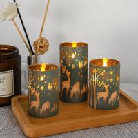 China Real Wax LED Candles with Remote Control 3-Pack Plated Glass Holder Christmas Design for sale