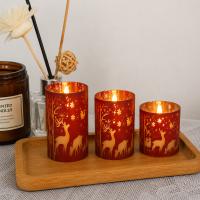 China Real Wax LED Candles with Remote Control 3-Pack Plated Glass Holder Christmas Design for sale