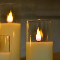 China Custom Clear Glass LED Flameless Candle with Remote Control 350+ Hours Battery Life for sale
