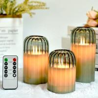 China Sage Green Flameless Candles Set 3-Pack Remote Timer 350 Hours Warm LED Glass Battery Operated for sale