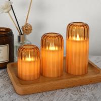 China Sage Green Flameless Candles Set 3-Pack Remote Timer 350 Hours Warm LED Glass Battery Operated for sale