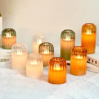 China Sage Green Flameless Candles Set 3-Pack Remote Timer 350 Hours Warm LED Glass Battery Operated for sale