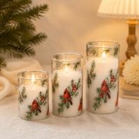 China Floral Pattern Flameless LED Candles Set 3-Pack with Remote Timer for Home Decor for sale