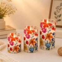 China Floral Pattern Flameless LED Candles Set 3-Pack with Remote Timer for Home Decor for sale