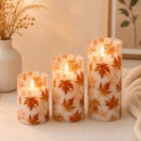 China Floral Pattern Flameless LED Candles Set 3-Pack with Remote Timer for Home Decor for sale