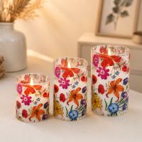 China Floral Pattern Flameless LED Candles Set 3-Pack with Remote Timer for Home Decor for sale
