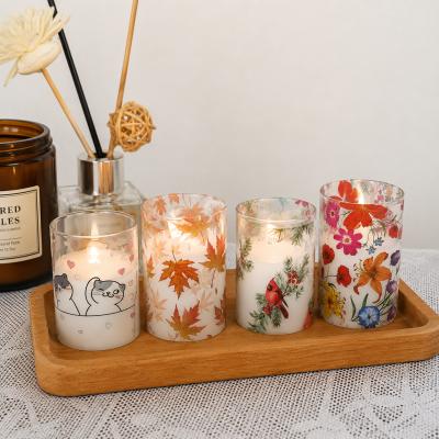 China Floral Pattern Flameless LED Candles Set 3-Pack with Remote Timer for Home Decor for sale