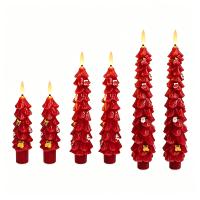 China Red Christmas Tree LED Taper Candles 10 Inch Realistic Flickering Flame Remote Control Battery Operated for sale