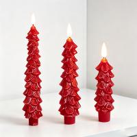 China Red Christmas Tree LED Taper Candles 10 Inch Realistic Flickering Flame Remote Control Battery Operated for sale