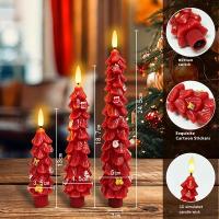 China Red Christmas Tree LED Taper Candles 10 Inch Realistic Flickering Flame Remote Control Battery Operated for sale
