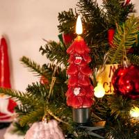 China Red Christmas Tree LED Taper Candles 10 Inch Realistic Flickering Flame Remote Control Battery Operated for sale